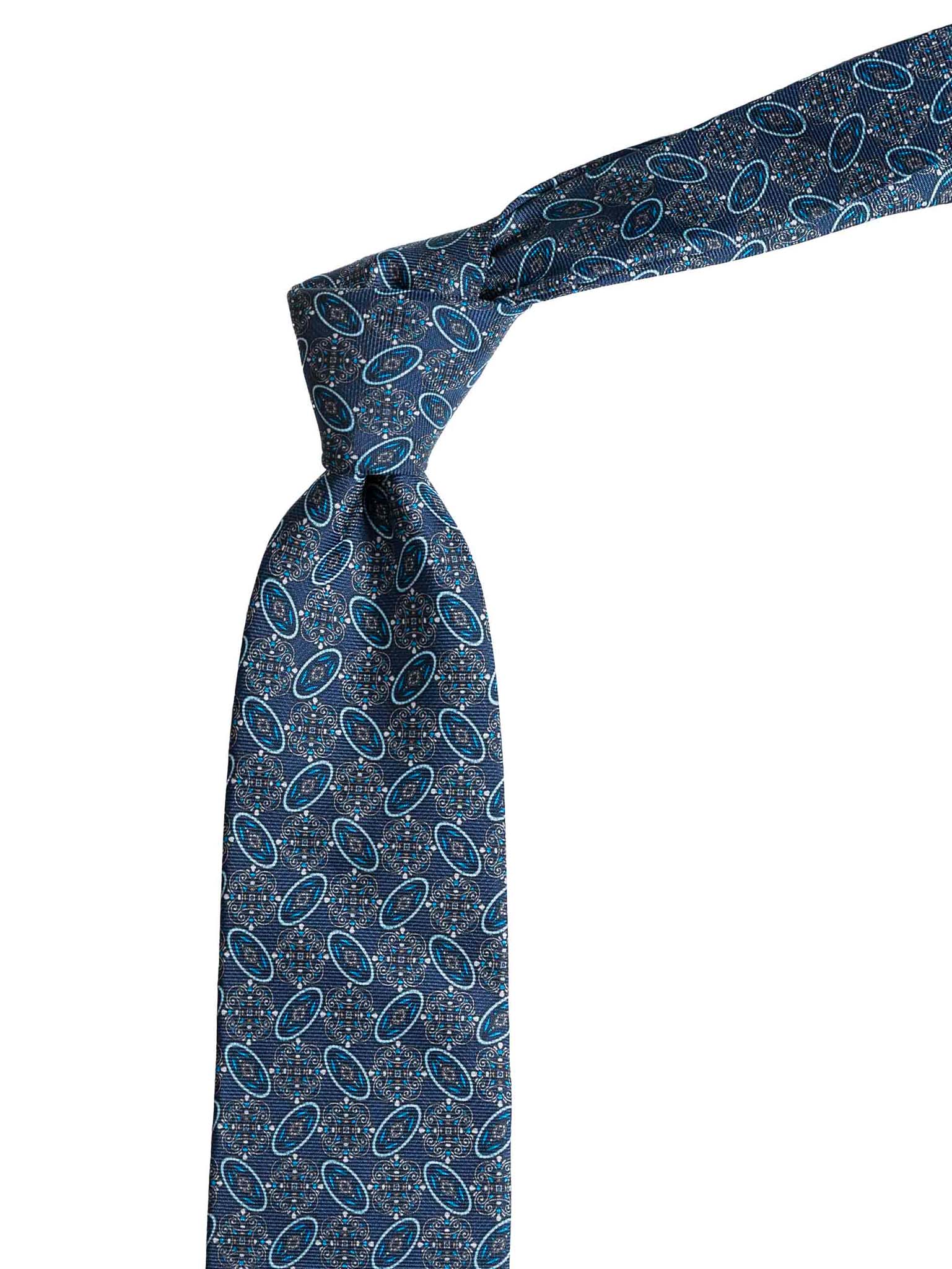 COLOR DELFT BLUE OVAL PRINTED SILK TIE